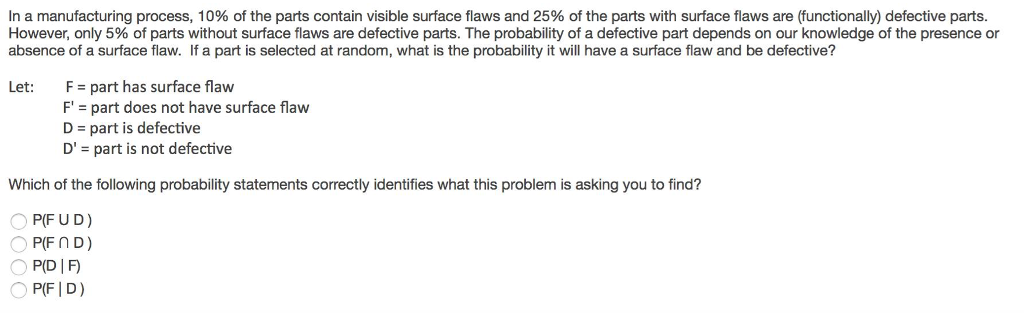 Solved In a manufacturing process, 10% of the parts contain | Chegg.com