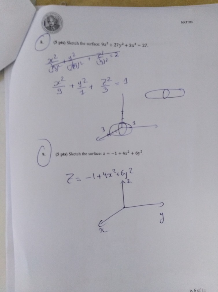 Solved MAT 203 ' (5 pts) Sketch the surface 92, 27y? + 3x2 = | Chegg.com