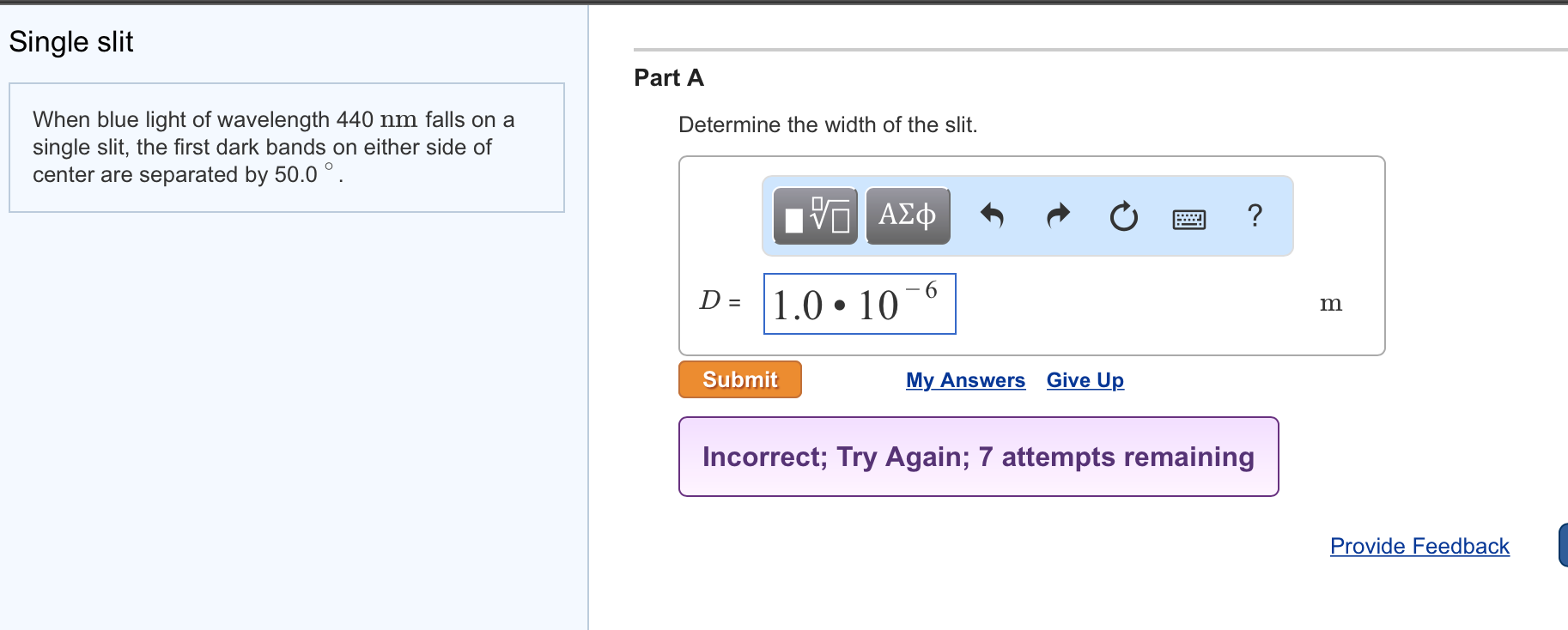 Solved When blue light of wavelength 440 nm falls on a | Chegg.com