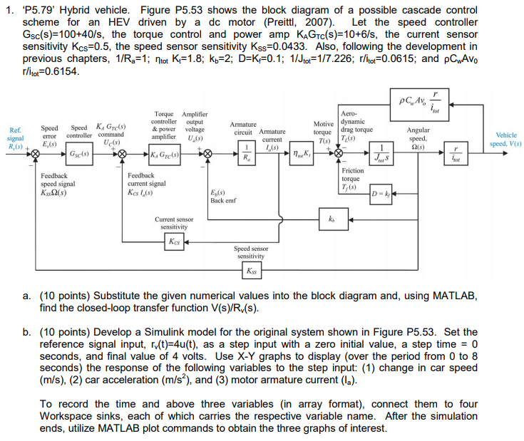 Solved 1. 'P5.79' Hybrid vehicle. Figure P5.53 shows the | Chegg.com