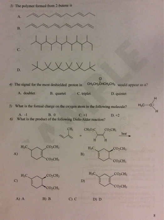 Solved The polymer formed from 2-butene is The signal for | Chegg.com