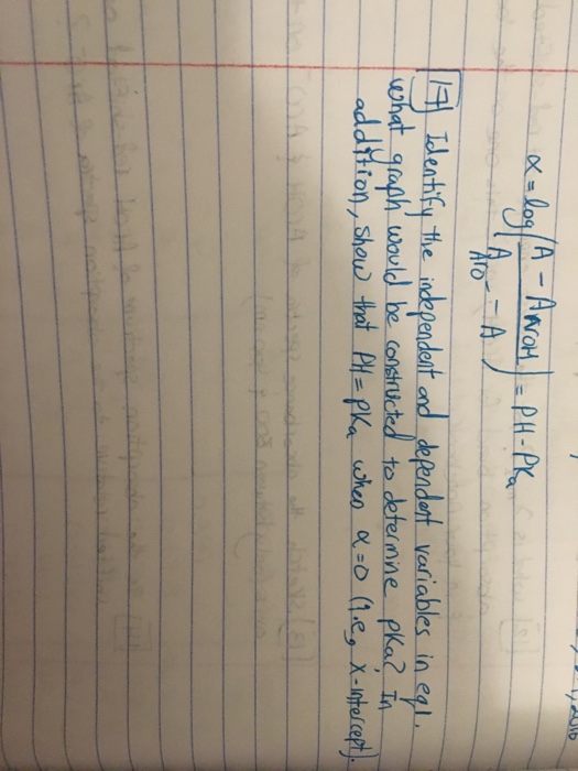 Solved alpha = log(A - A_NOH/A_ArO^- - A) = PH - Pk_a | Chegg.com