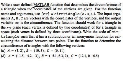 Solved Write a user-defined MATLAB function that determines | Chegg.com