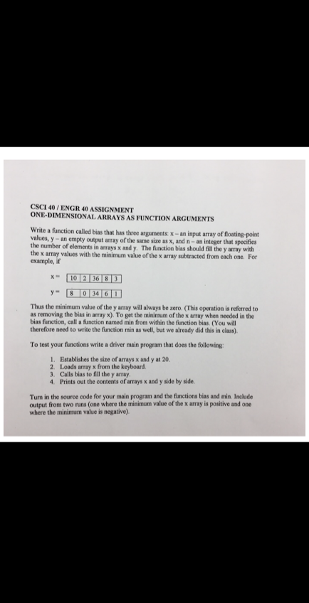 Solved CSCI 40 ENGR 40 ASSIGNMENT ONE-DIMENSIONAL ARRAYS AS | Chegg.com