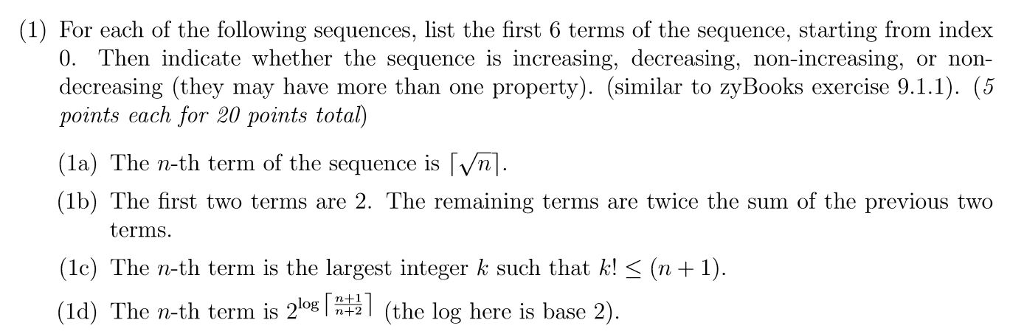 Solved For each of the following sequences, list the first 6 | Chegg.com