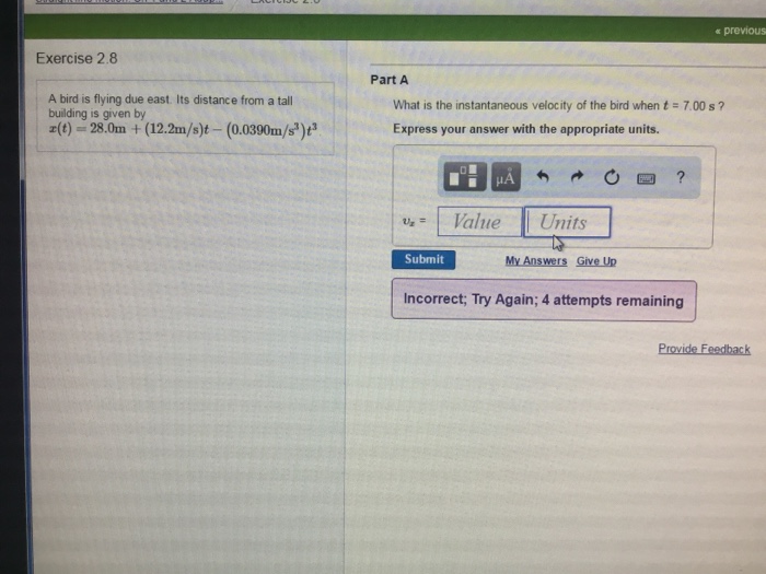 Solved A bird is flying due east. Its distance from a tall | Chegg.com