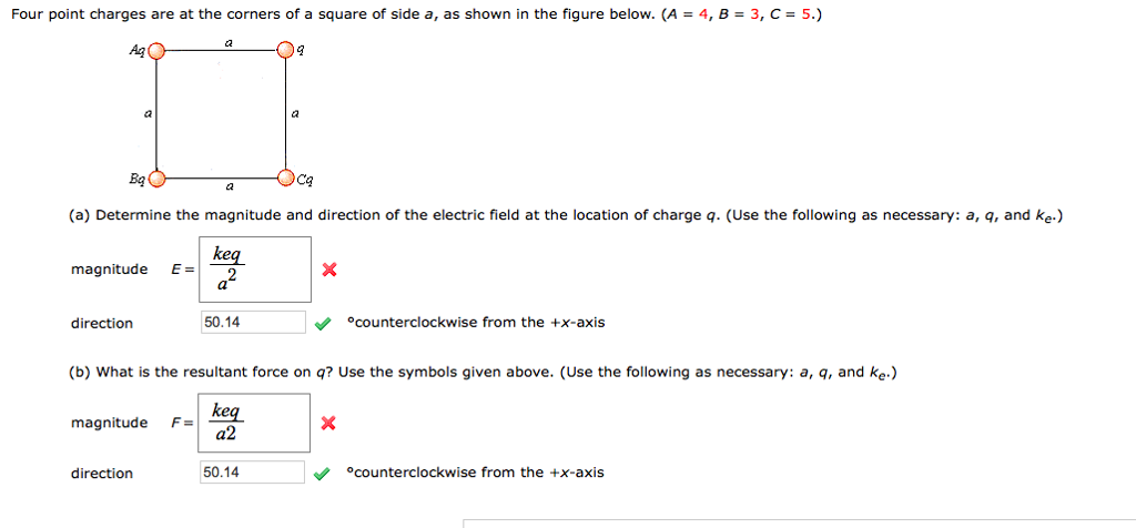 Solved Four point charges are at the corners of a square of | Chegg.com