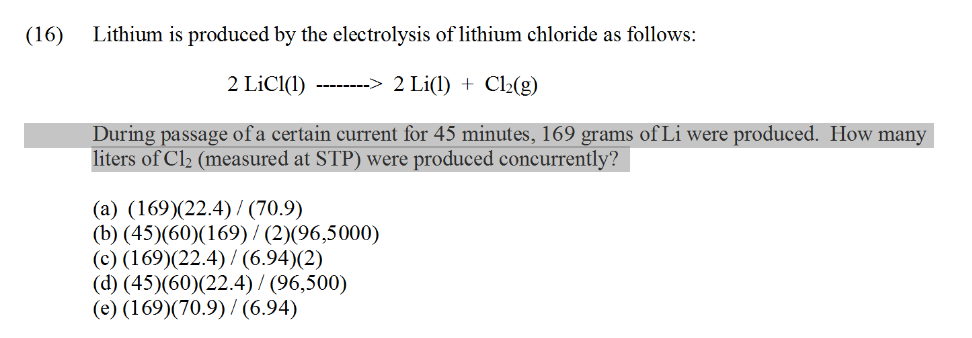 Solved Lithium is produced by the electrolysis of lithium | Chegg.com