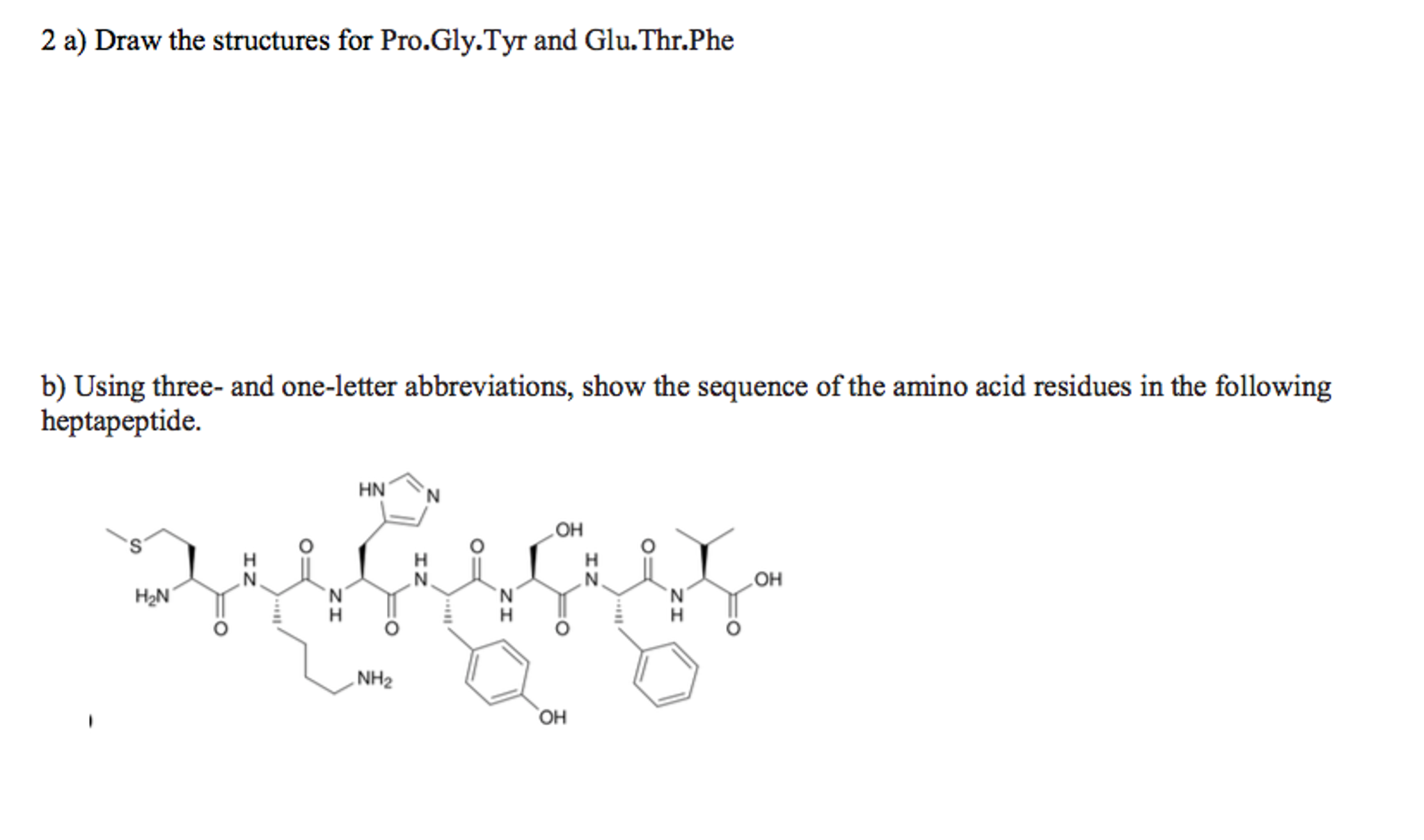 Solved Draw the structures for Pro, Gly, Tyr and Glu, Thr, | Chegg.com