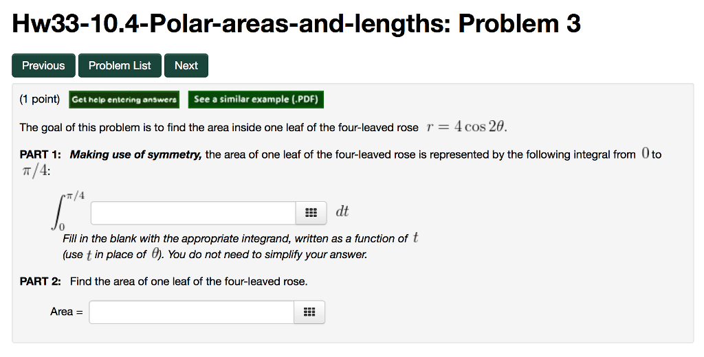 Solved Hw33-10.4-Polar-areas-and-lengths: Problem 3 Previous | Chegg.com