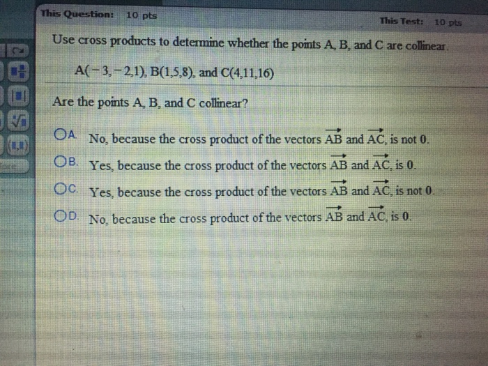 Solved Use cross products to determine whether the points A, | Chegg.com
