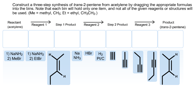 Construct the three-step synthesis of trans-2-pentene | Chegg.com