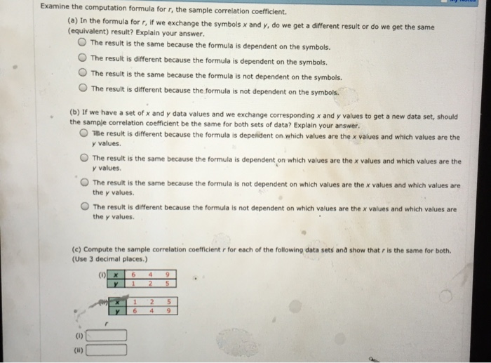 Solved Examine the computation formula for r, the sample | Chegg.com