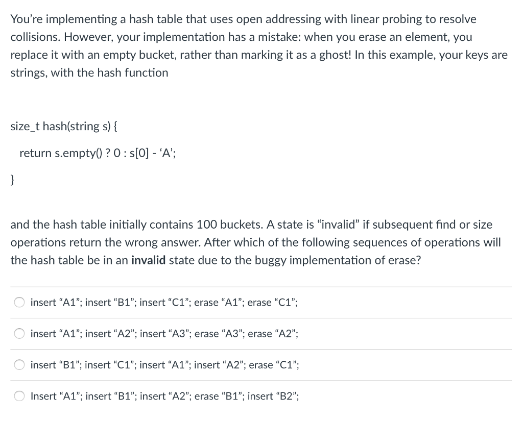 Solved Youre Implementing A Hash Table That Uses Open 