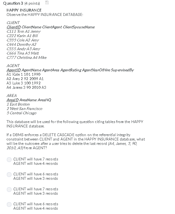 Solved Question 3 (4 points HAPPY INSURANCE Observe the | Chegg.com