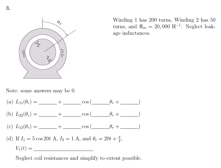 Solved Winding 1 has 200 turns, Winding 2 has 50 turns, and | Chegg.com