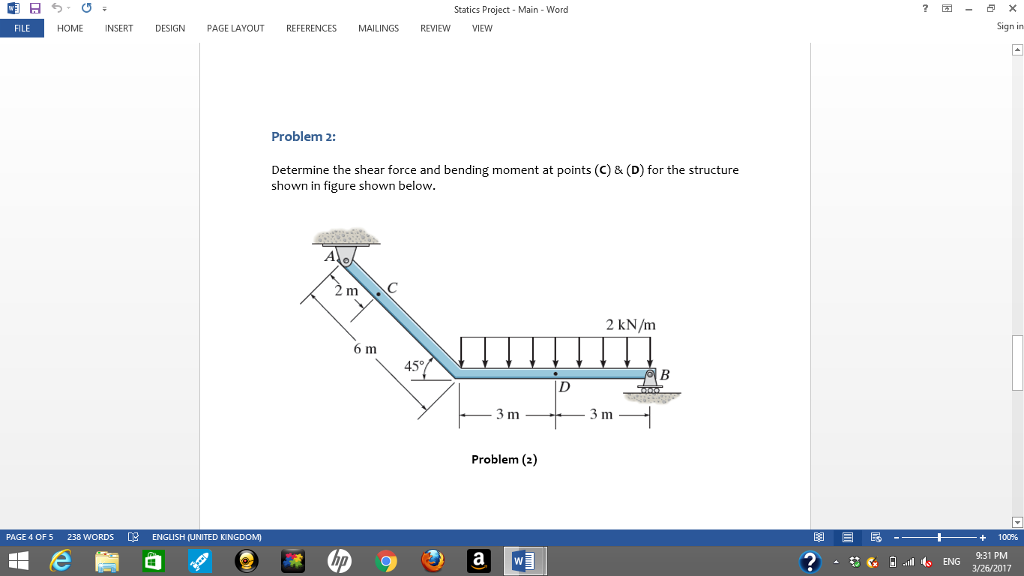 Solved Determine the shear force and bending moment at | Chegg.com