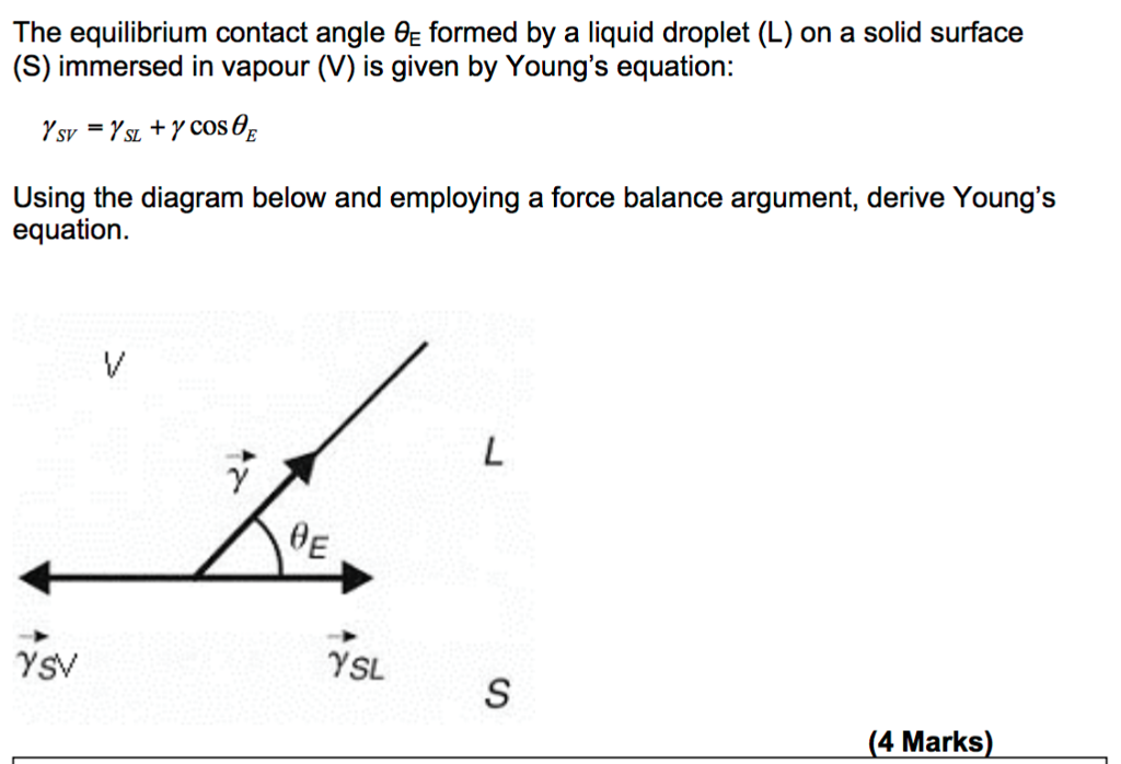 Solved The equilibrium contact angle θE formed by a liquid | Chegg.com