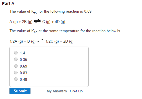 Solved The value of K_eq for the following reaction is 0.69: | Chegg.com