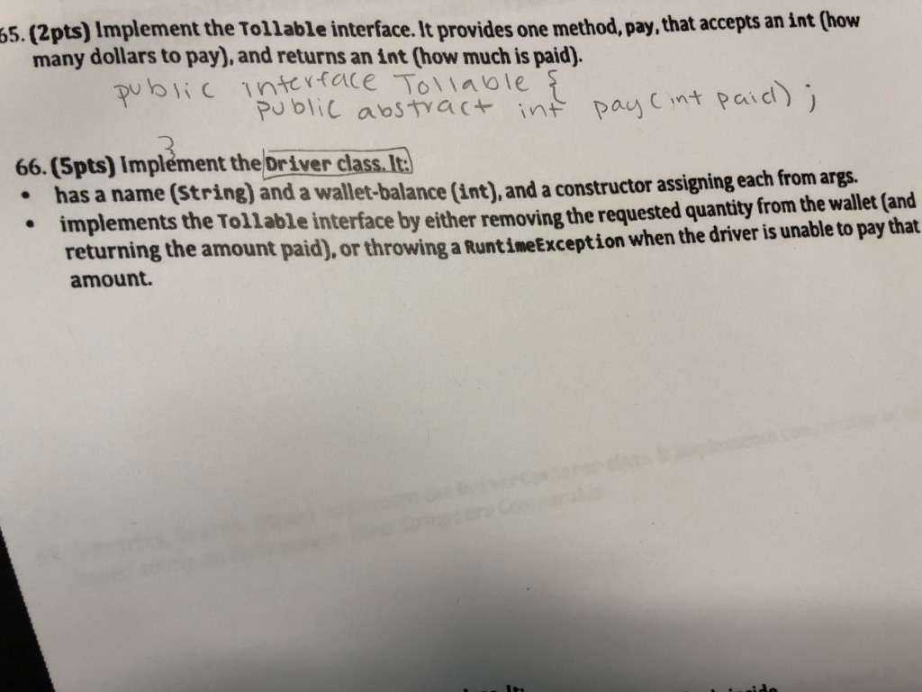 Solved 55. (2pts) Implement the Tollable interface. It | Chegg.com