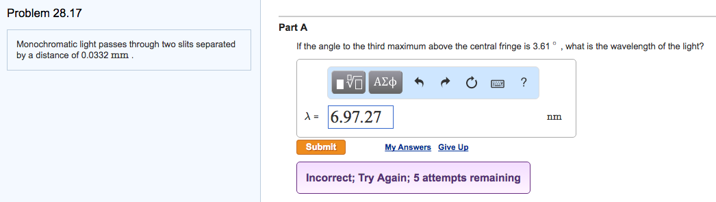 Solved Monochromatic light passes through two slits | Chegg.com