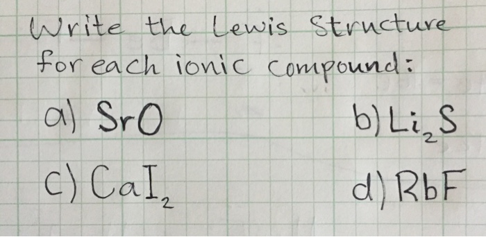 Solved Write the Lewis structure for each ionic compound: | Chegg.com