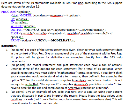 Here are seven of the 19 statements available in SAS | Chegg.com