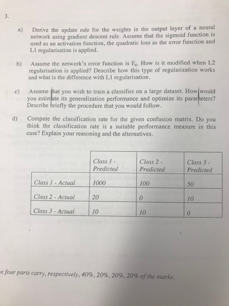 3. a) Derive the update rule for the weights in the | Chegg.com
