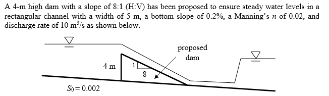 Solved A 4-m high dam with a slope of 8:1 (H:V) has been | Chegg.com