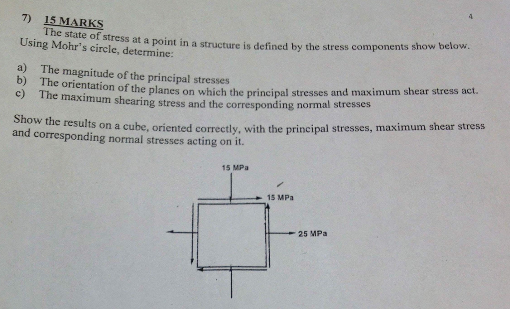Solved 7) 15 MARKS The state of stress at a point in a | Chegg.com