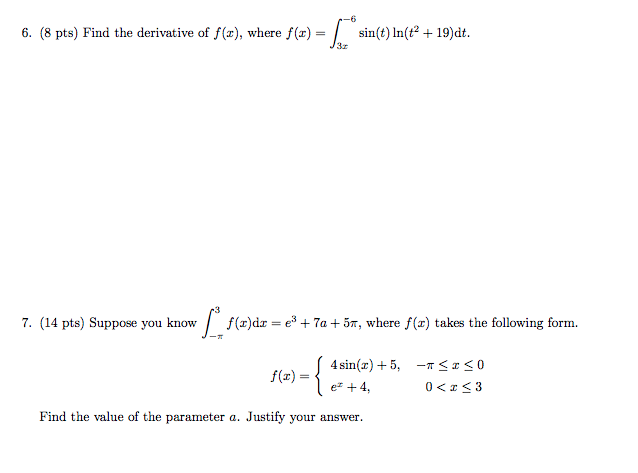 Solved 6. (8 pts) Find the derivative of f(x), where | Chegg.com