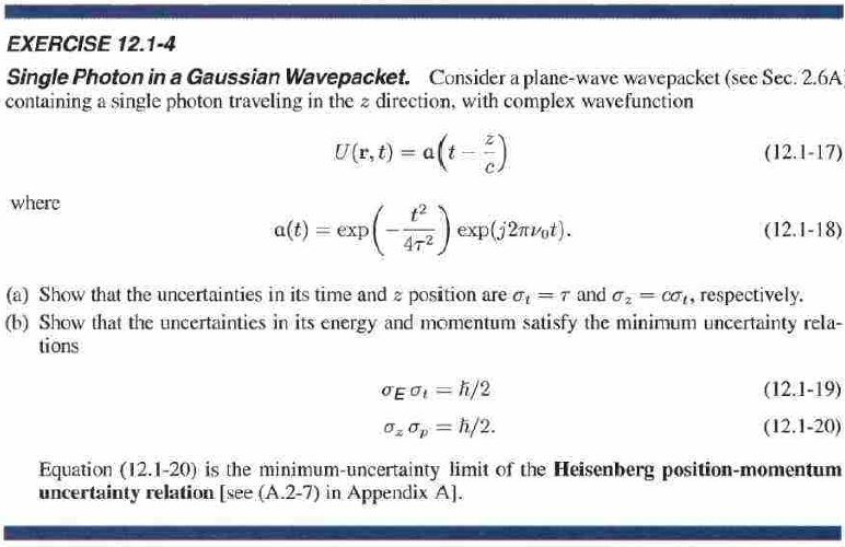 Single Photon in a Gaussian Wave packet. Consider a | Chegg.com