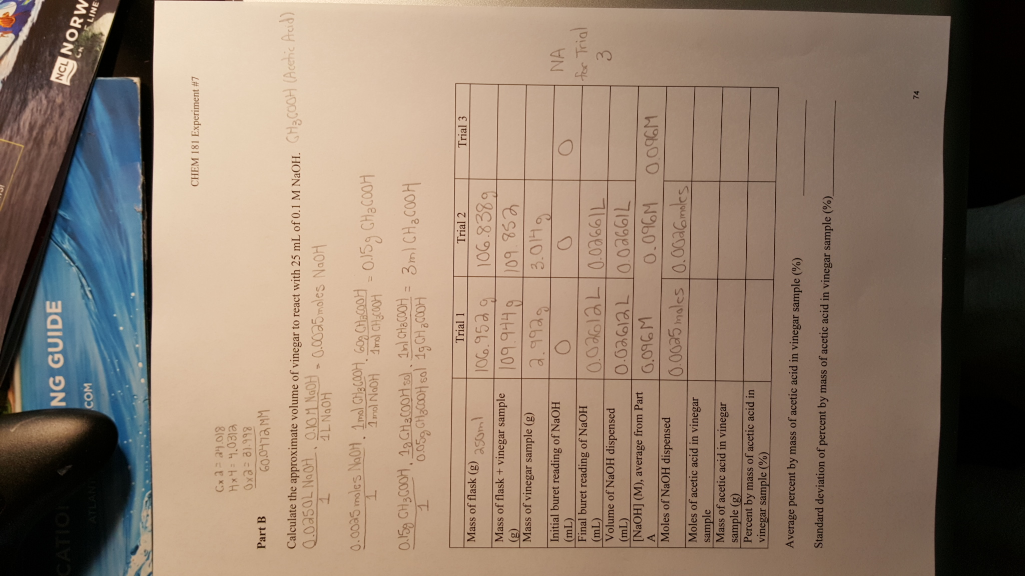 Solved CHEM-181 Experiment #7 Volumetric Analysis Report | Chegg.com
