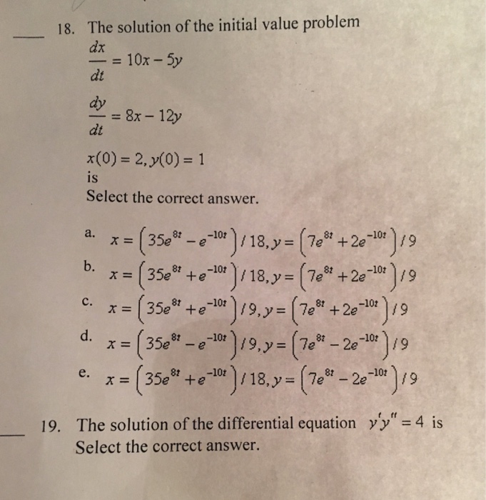 Solved The solution of the initial value problem dx/dt = | Chegg.com