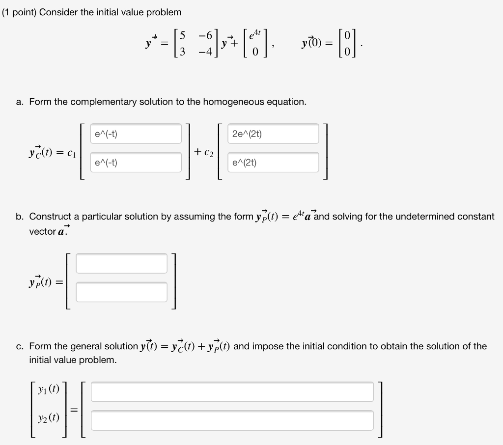 Solved (1 point) Consider the initial value problem --| )[]. | Chegg.com