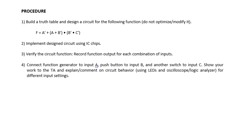Solved PROCEDURE Build a truth table and design a circuit | Chegg.com
