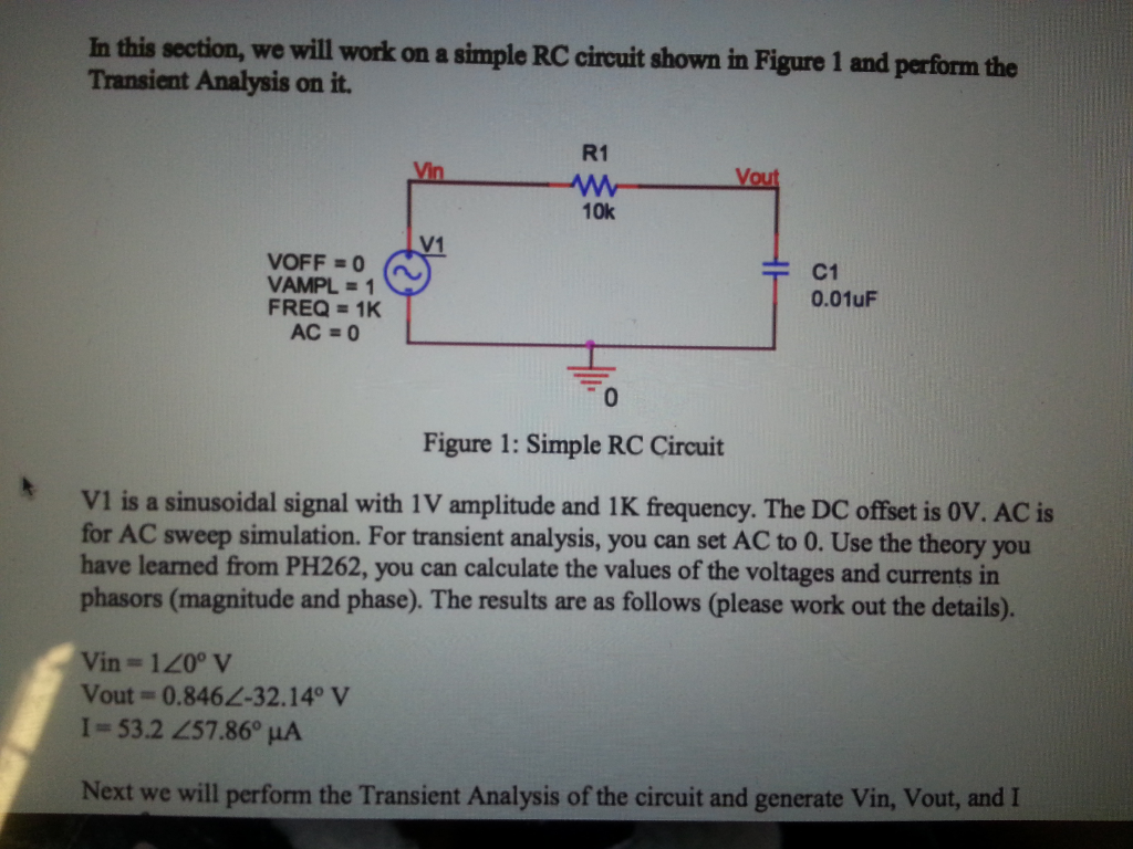 Solved Section Work Simple Rc Circuit Shown Figure 1 Perform Transient Analysis R1 10k V1 C1