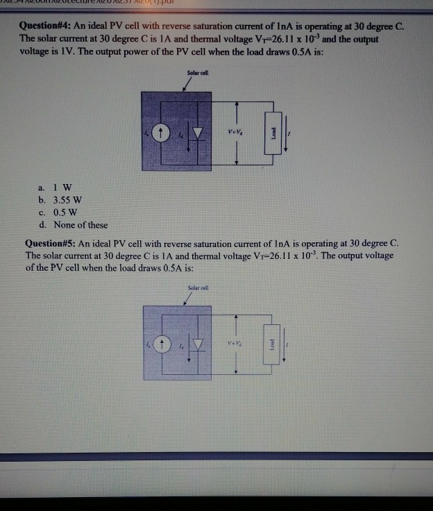 Solved Question#4: An ideal PV cell with reverse saturation | Chegg.com