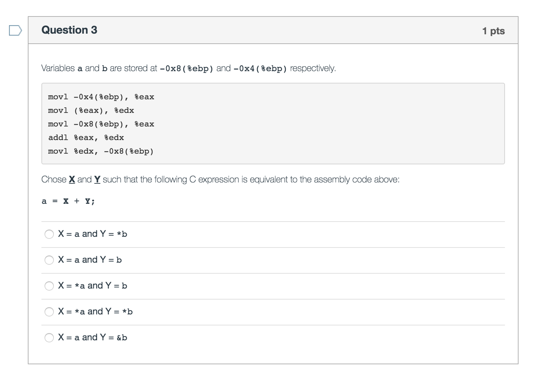 Solved Variables a and b are stored at -0 times 8 (%ebp) and | Chegg.com