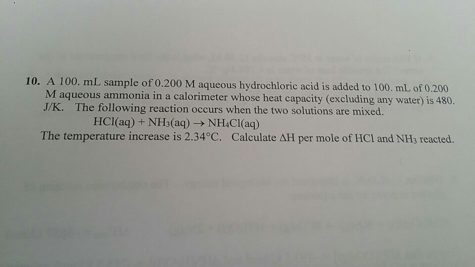 Solved A 100. mL sample of 0.200 M aqueous hydrochloric acid | Chegg.com