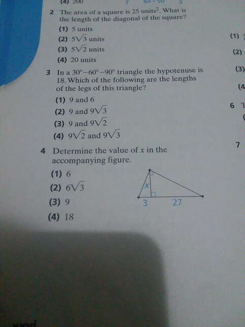 Solved (4) 200 2 The area of a square is 25 units2. What is | Chegg.com