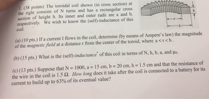 Solved The toroidal coil shown (in cross section) at the | Chegg.com