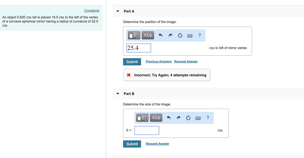 Solved Constants Part A An object 0.650 cm tall is placed | Chegg.com