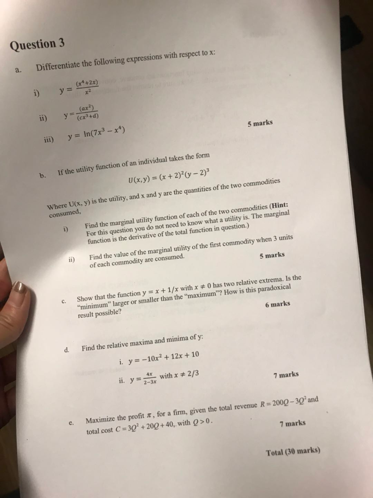 Solved Question 3 a. Differentiate the following expressions | Chegg.com