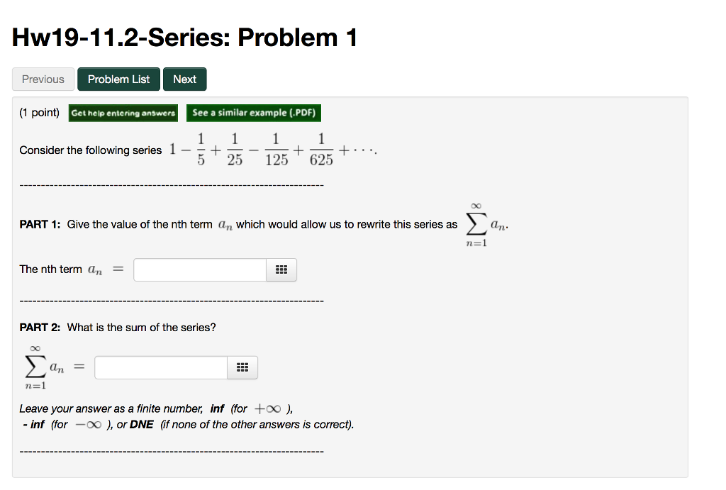 Solved Hw19-11.2-Series: Problem1 Previous Problem List Next | Chegg.com