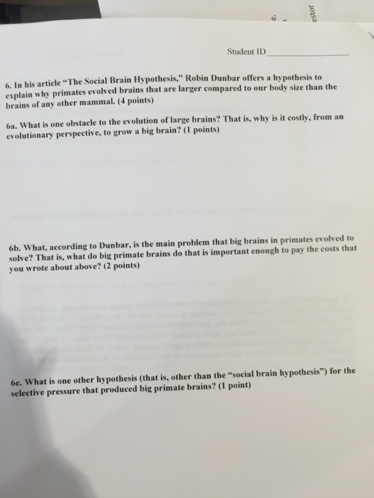 Solved In his article "The Social Brain Hypothesis, " Robin | Chegg.com