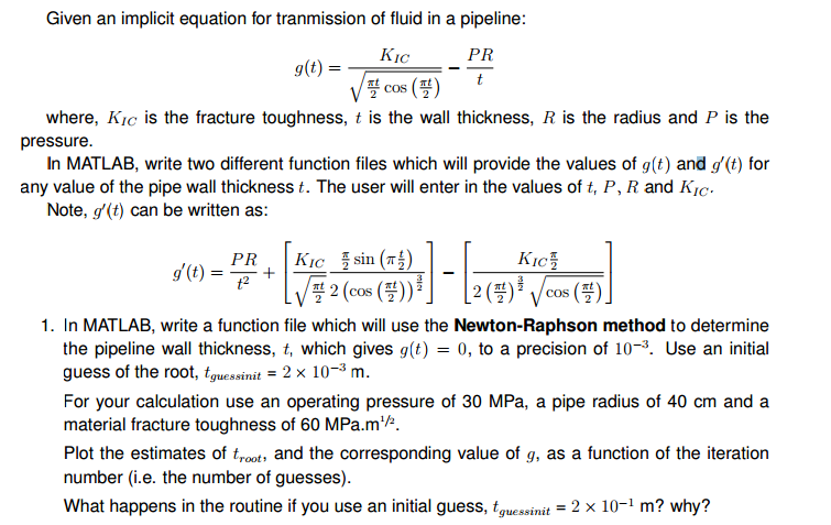 Solved Given an implicit equation for transmission of fluid | Chegg.com