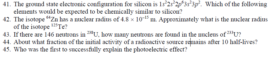Solved 41. The ground state electronic configuration for | Chegg.com