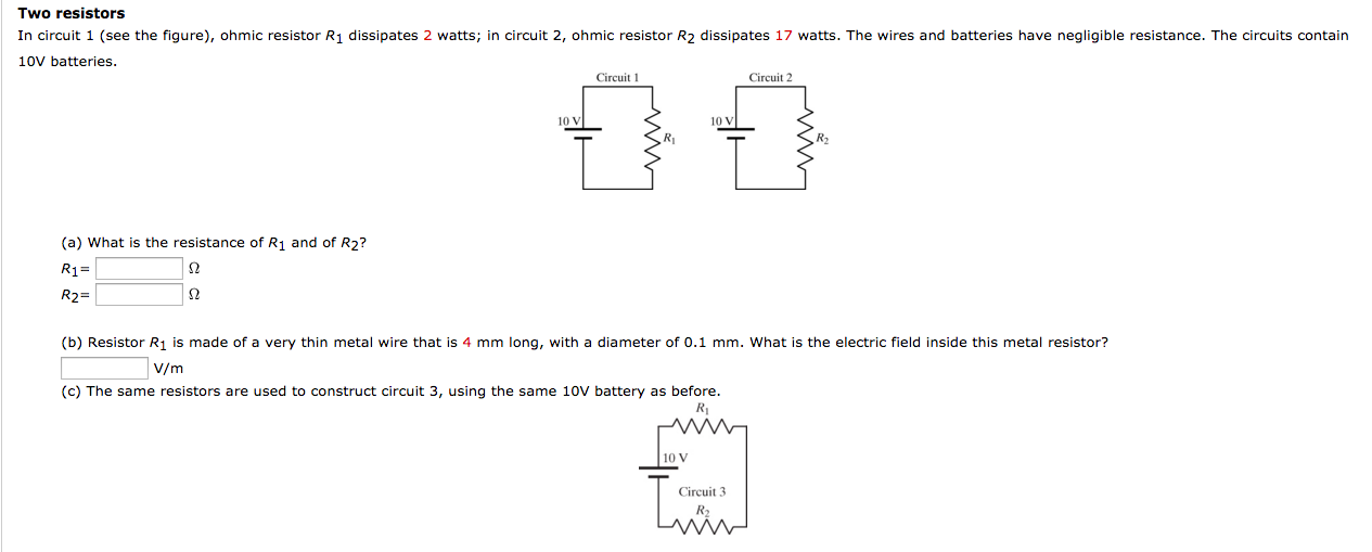 Solved Two resistors In circuit 1 (see the figure), ohmic | Chegg.com