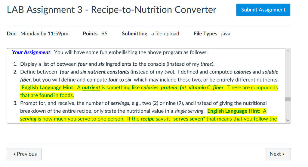 Solved LAB Assignment 3 - Recipe-to-Nutrition Converter | Chegg.com
